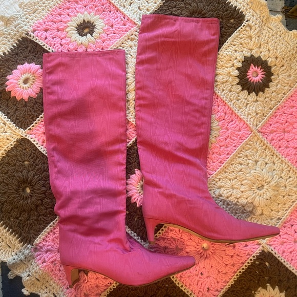 STAUD | Shoes | Staud Knee High Pink Moire Wally Boots | Poshmark